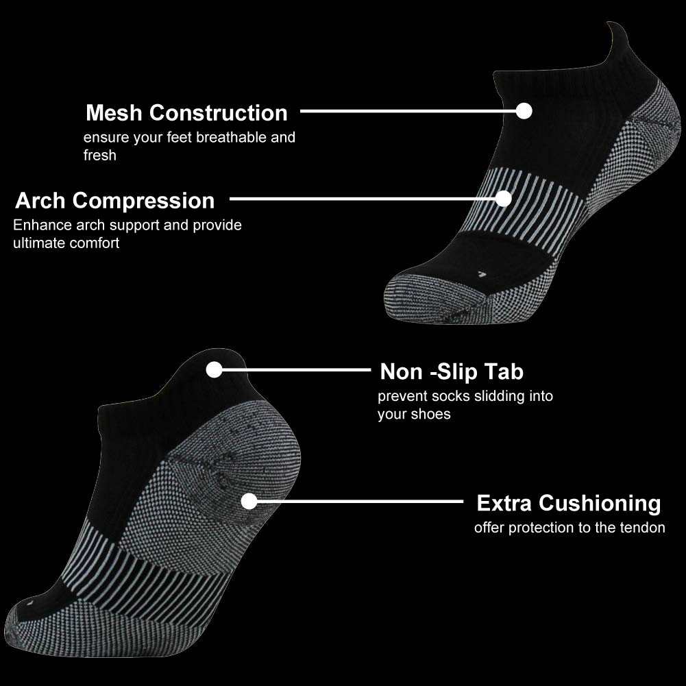FOOTPLUS Womens Copper Golf Socks Winter Thick Warm Cushioned Sole Arch Support Odor Free Breathable Hiking Indoor Trekking Jogging Running Compression Socks, 6 Pairs Black, Medium