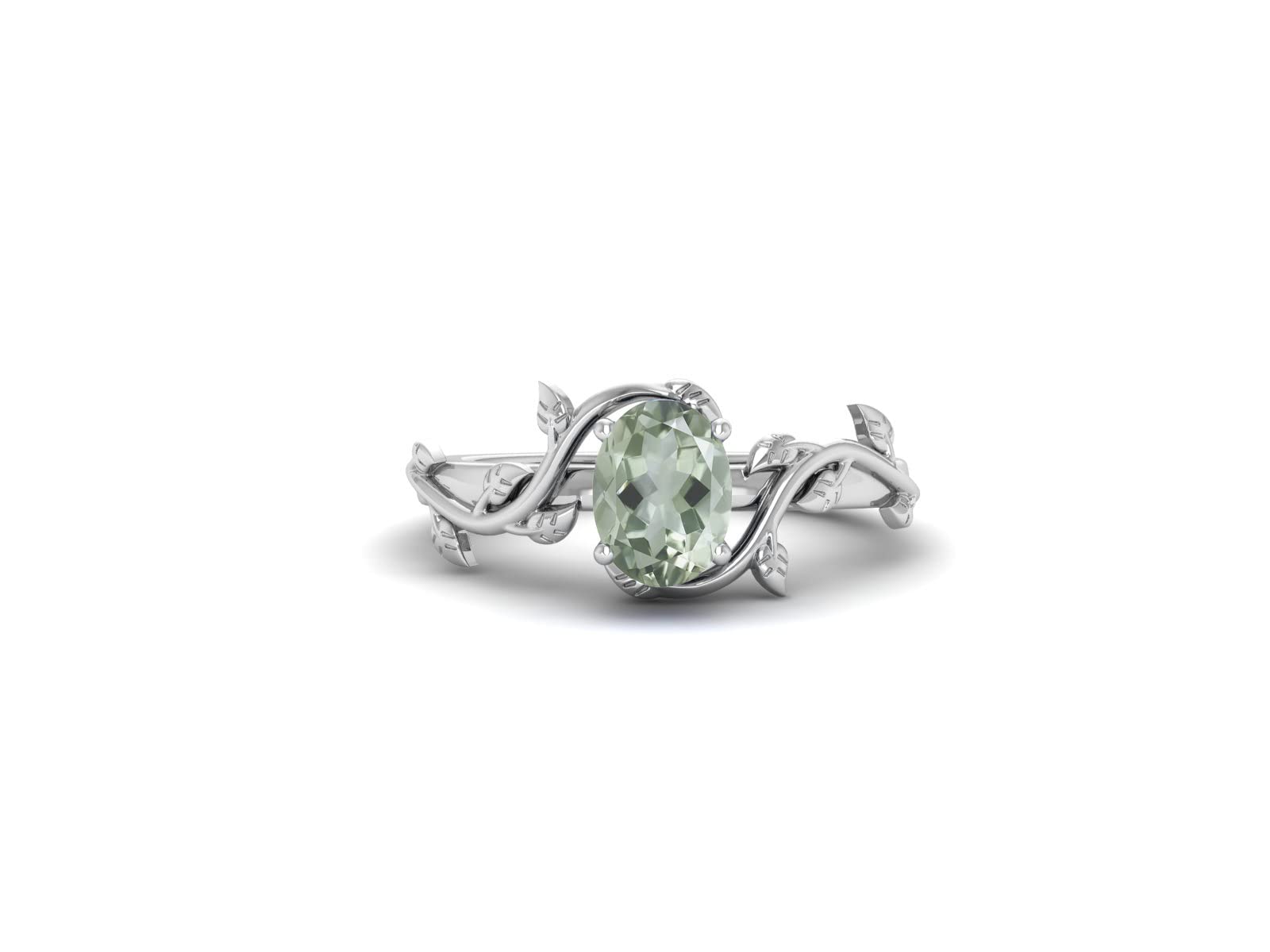 Foreverblings sterling silver Green amethyst ring twig leaf design engagement ring February birthstone ring Green Amethyst ring gift for women (5)
