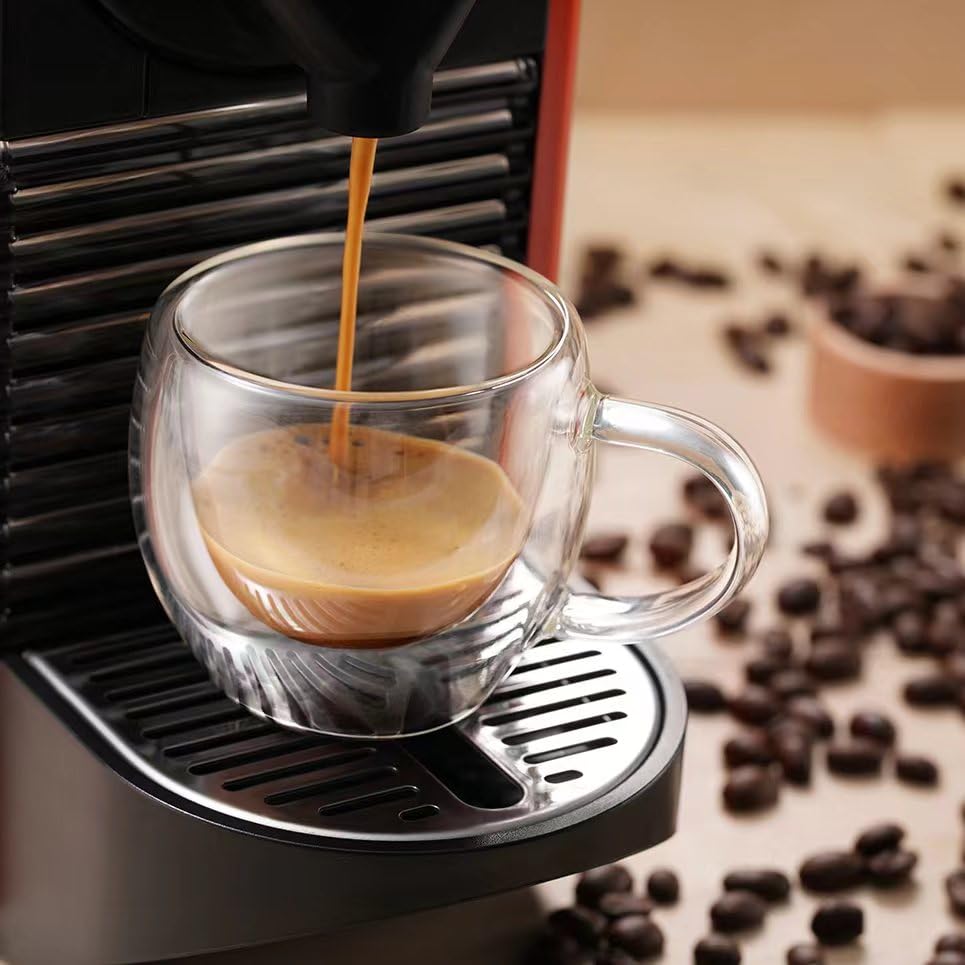 Stylusella Espresso Cup Set (2 pack 2.5 oz / 80 ml), Double Wall Borosilicate Glass Espresso Cups with Handles, ideal for a small espresso shot