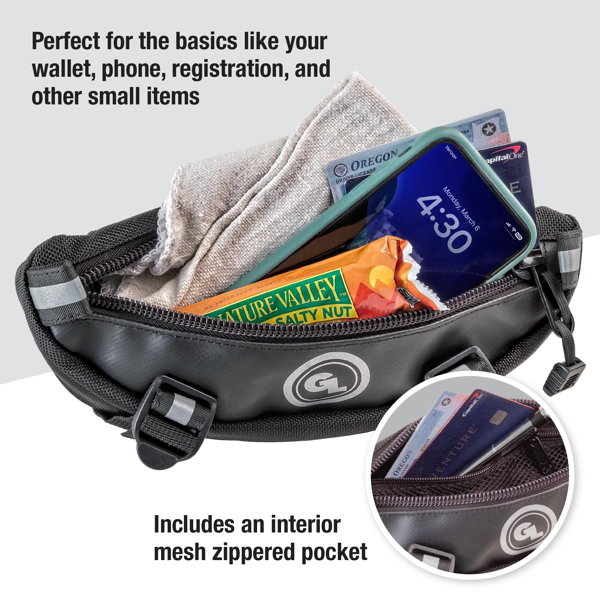 Giant Loop Zigzag Handlebar Bag, 1.5 Liter Black Windshield Pouch, Fits Any Motorbike, Dirt Bike & Snow Bike