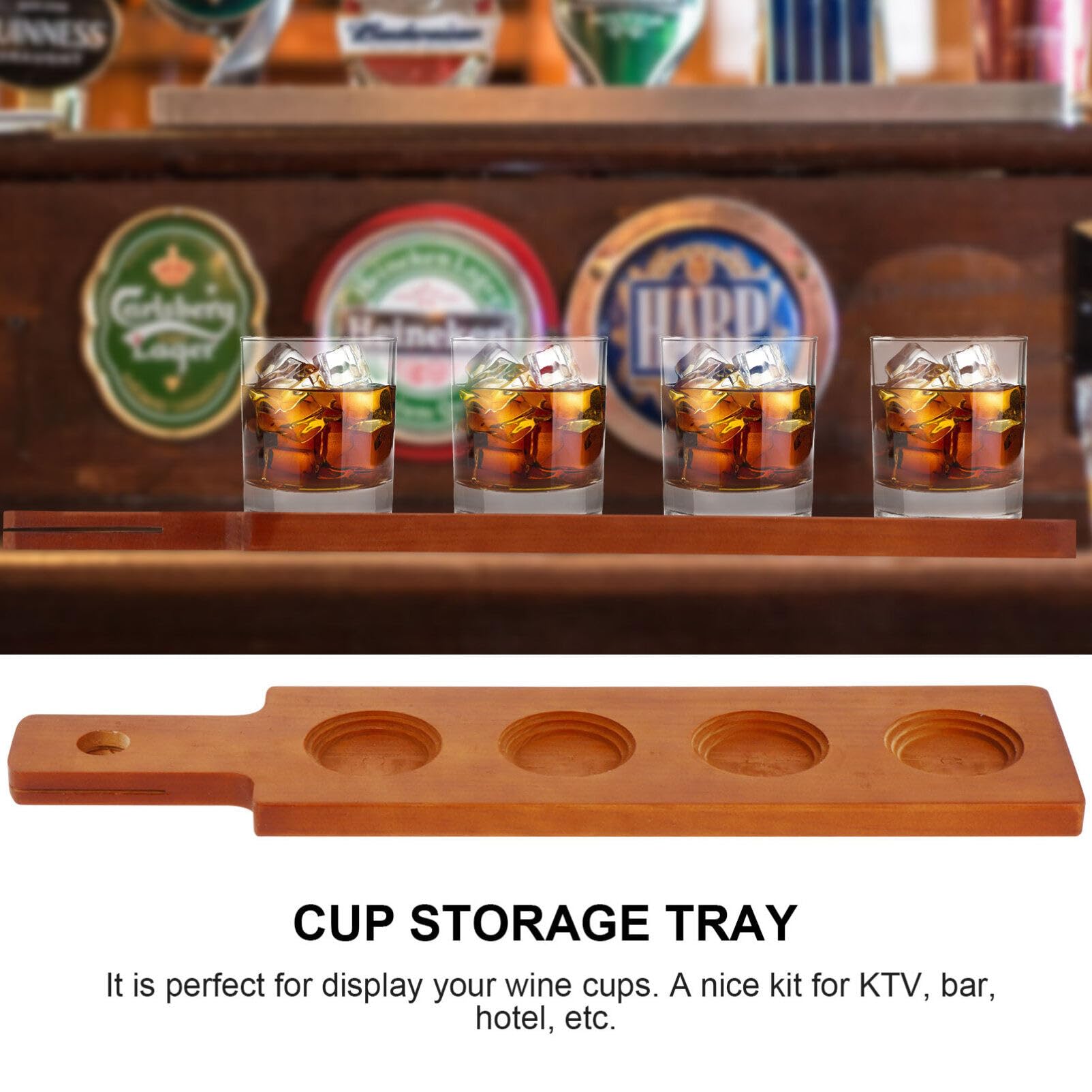 Kichvoe Wine Flight Board Wooden Wine Tasting Board Tequila Board 4 Cups Beer Flight Serving Paddle Wood Whiskey Flight Serving Tray for Home Bar Party