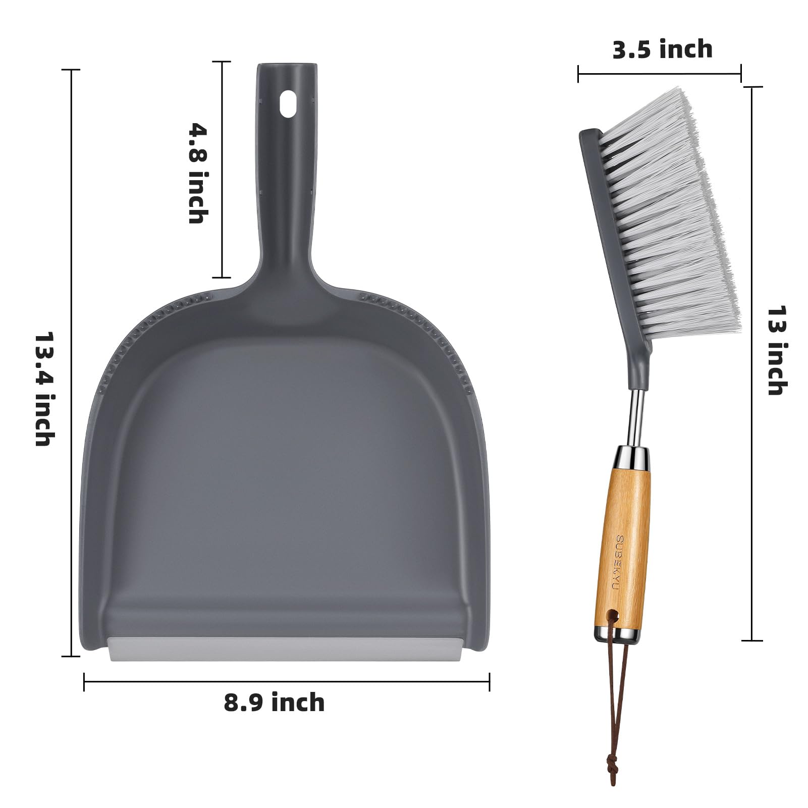 SUBEKYU Dustpan and Brush Set with Stainless Steel Handle, Hand Mini Broom and Dustpan Set, Small Broom and Dustpan Set for Kitchen/Desktops/Bedroom, Dark Gray, 1 Set