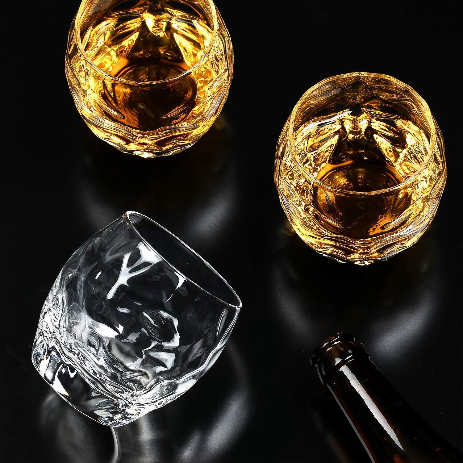 ini TECH Set of 4 Unique Whiskey Glasses 12 oz Scotch Glasses Bourbon Glasses for Cocktails Rock Style Old Fashioned Drinking Glasses Gifts for men (clear, 4)