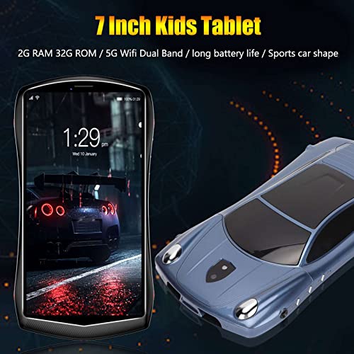 Kids Tablet 7 Inch for Android 10 Tablet PC Car Shape, 1280x800IPS HD Display, 3500mAh, 2G RAM 32G ROM, 5G WiFi Bluetooth Dual Band, Dual Camera, Educational, Games(Blue)