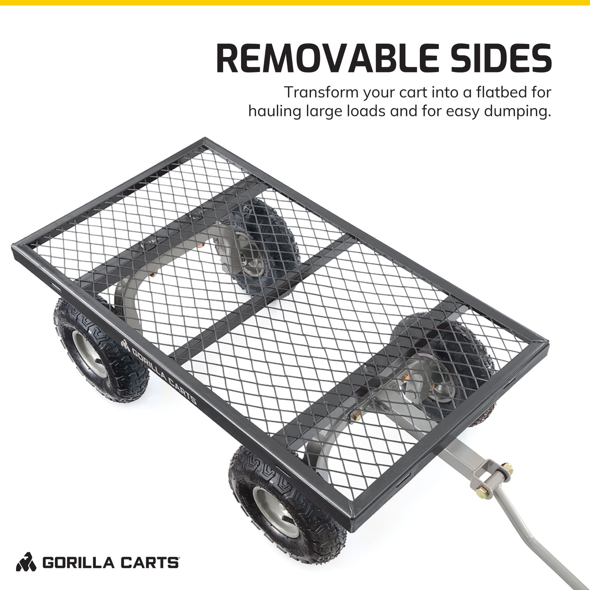 Gorilla Carts 800 Pound Capacity Steel Utility Cart, Flatbed Dolly Gardening Cart Outdoor Yard Wagon with Tow Handle and Removable Sides, Grey