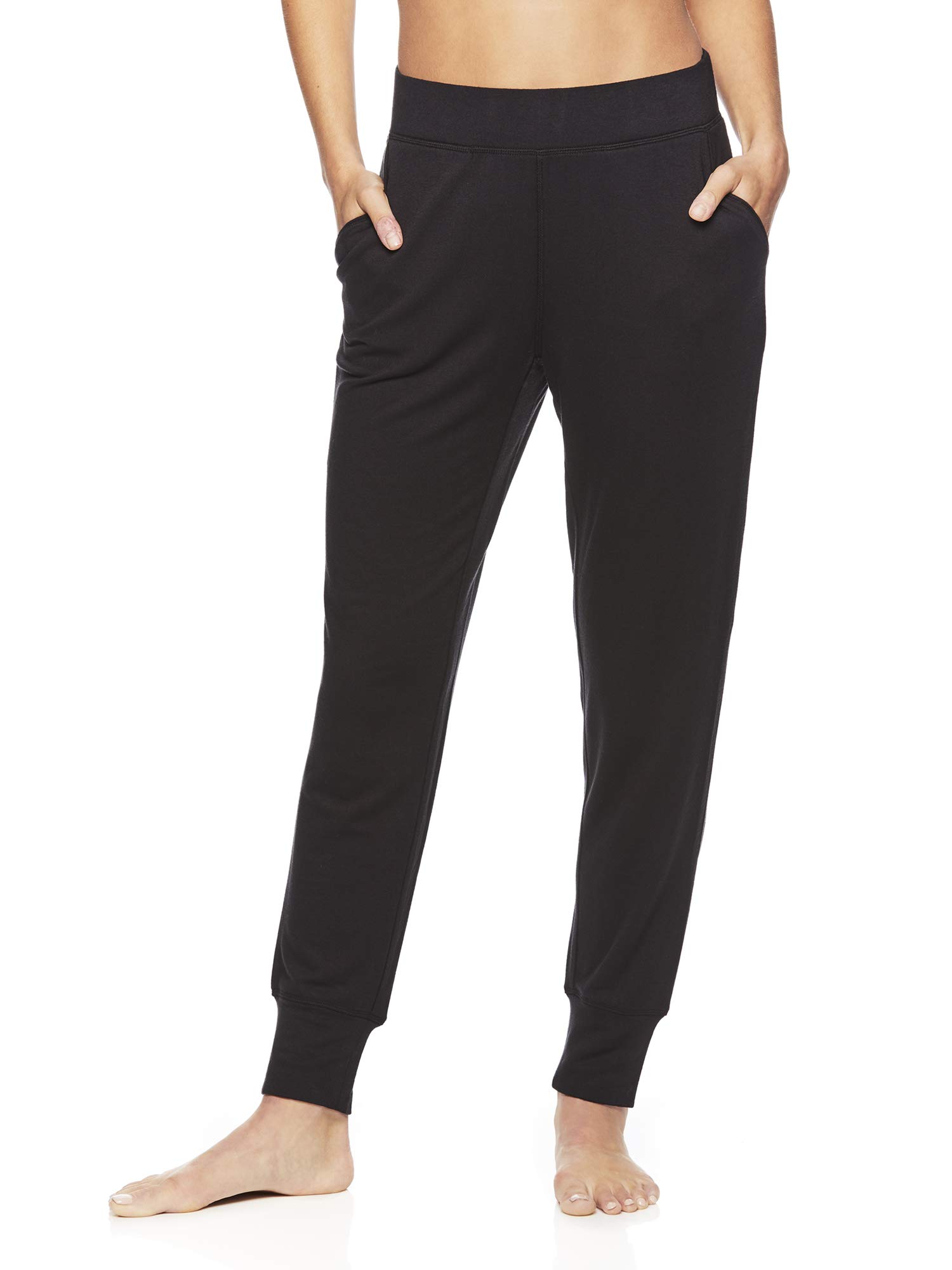 Gaiam Women's Jogger Yoga Pants - Mid Rise Waist Performance Fleece Jogging Bottoms - Black (Tap Shoe), Large