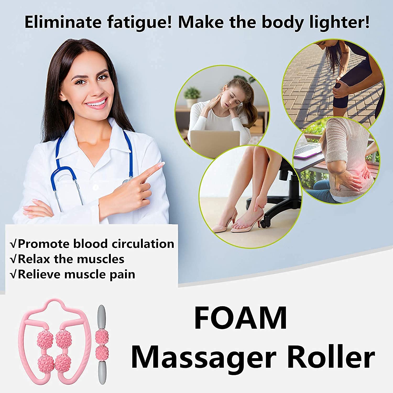 Foam Muscle Roller, Flexible Trigger Point Massage Stick for Calves, Legs and Arms, Self Massager Foam Roller for Relieve Muscle Soreness, Stiffness and Tight Muscles After Workout Exercise Pink