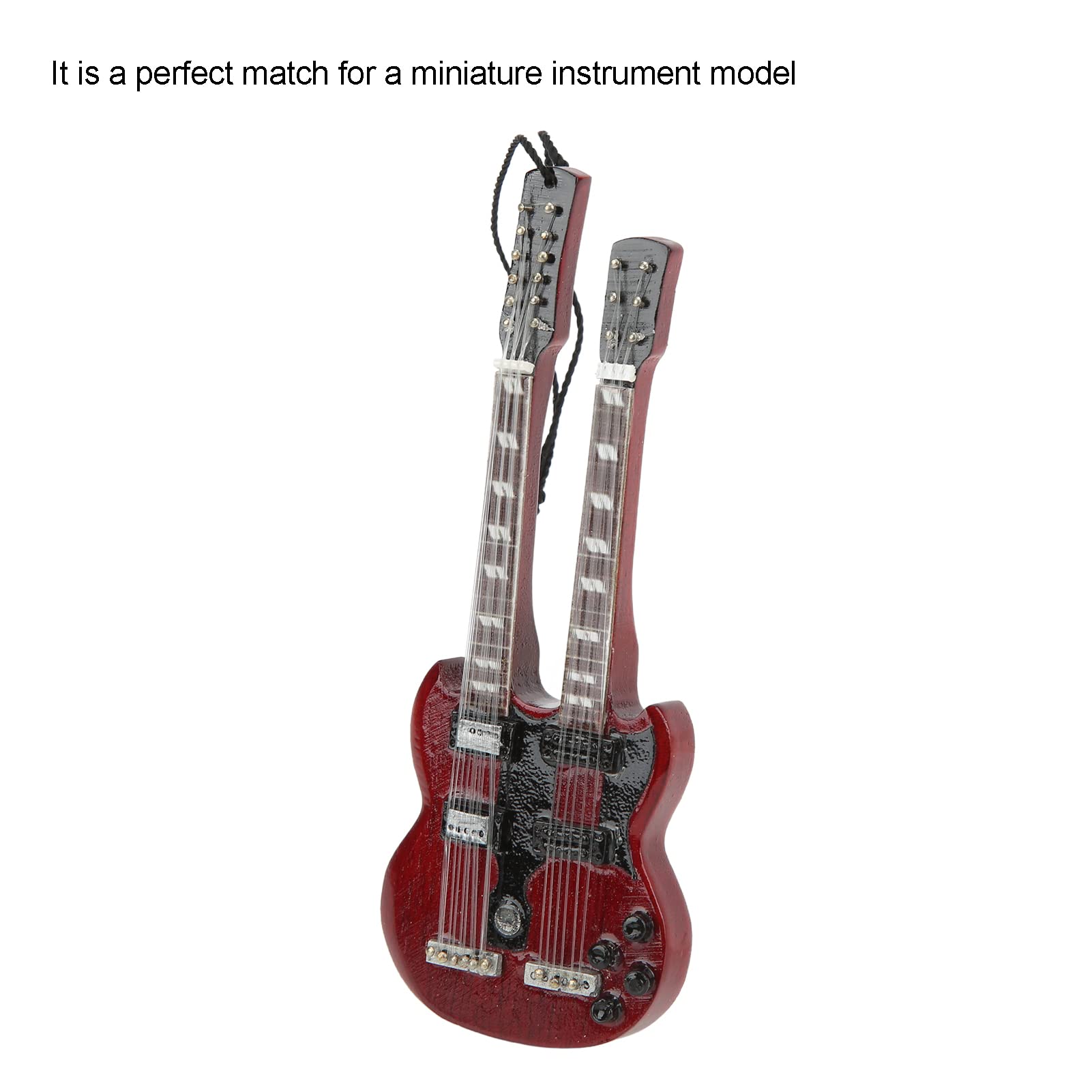 HEEPDD Miniature Guitar Model, Double Neck Bass Guitar Pendant Mini Wooden Guitar Ornament for Home Display Decoration