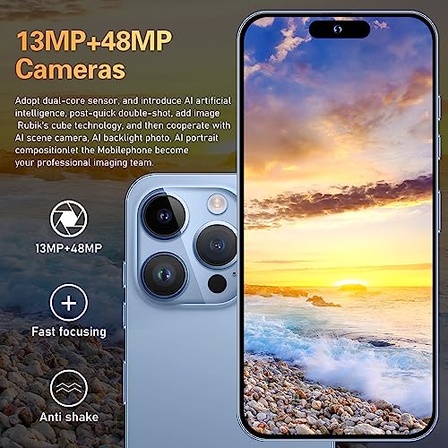 xixaomiro i14Pro 2023 Unlocked 5G Android Cell Phone 8GB + 512GB 1TB Expandable 6.7 "FHD 90Hz Display Screen 6800mAh Battery Mobile Phone 13 MP/48MP Camera Dual Sim Card (Blue)