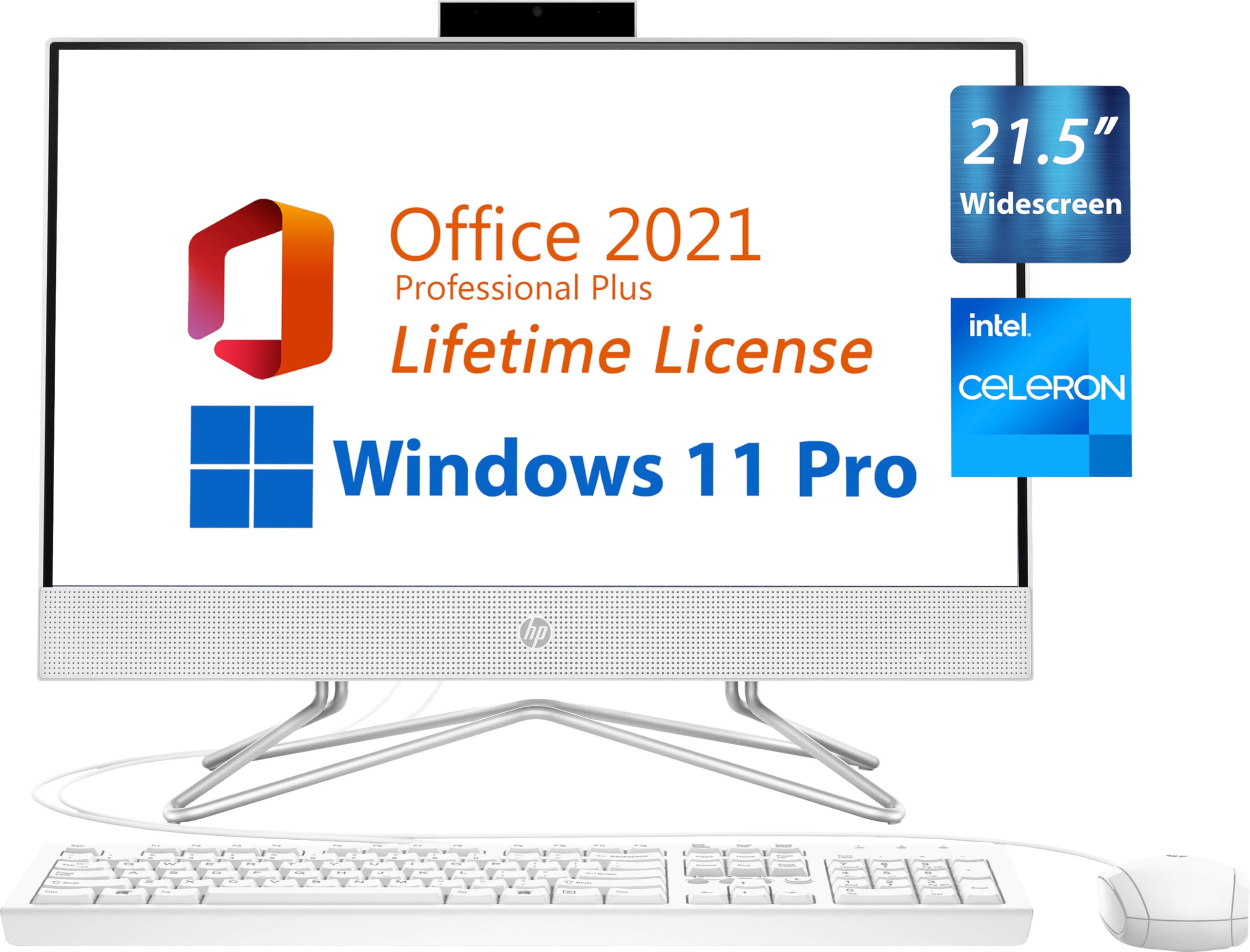HP 2023 All-in-One Desktop, 21.5" FHD, Free Microsoft Office 2021 with Lifetime License, Intel Dual-Core Celeron J4025 2GHz, 32GB DDR4, 2TB PCIe SSD, RJ-45, Windows 11 Pro, MarsPC
