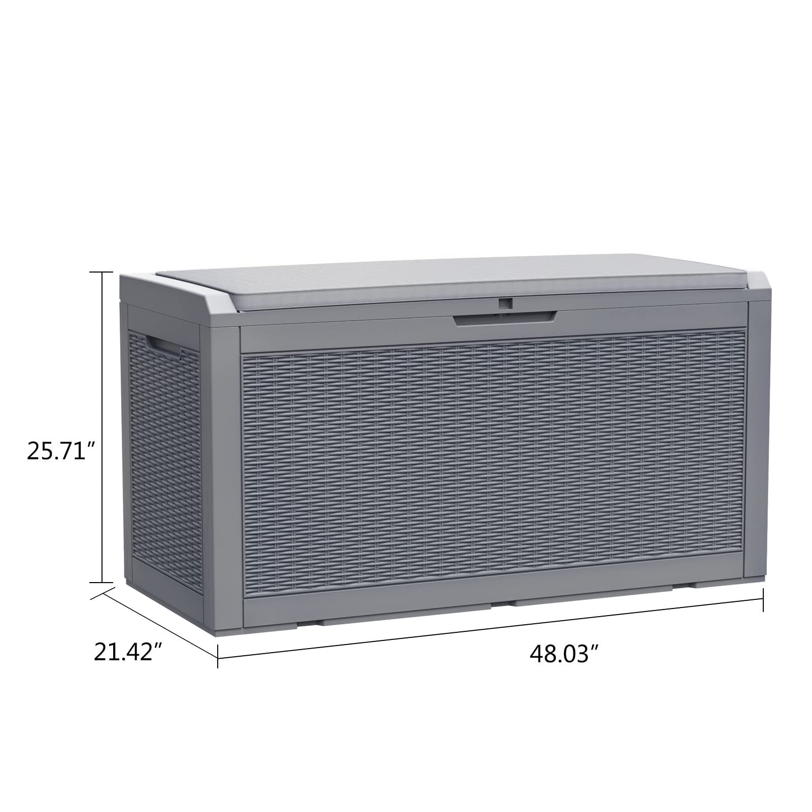 Modern-Depo 100 Gallon Deck Box Waterproof Outdoor Storage Bench Resin Pool Towel Storage Bin Porch Delivery Box with Seat Cushion, Gray