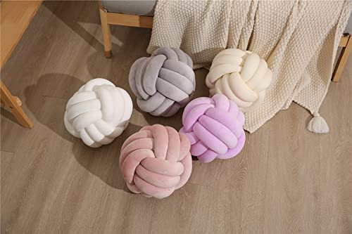 Naibyuki Knot Ball Pillow Household Throw Pillow Short Plush Knot Ball Pillow Home Decorative Waist Cushion Pillow for Couch Bed Car Office (White,Diameter:10.6 inches)