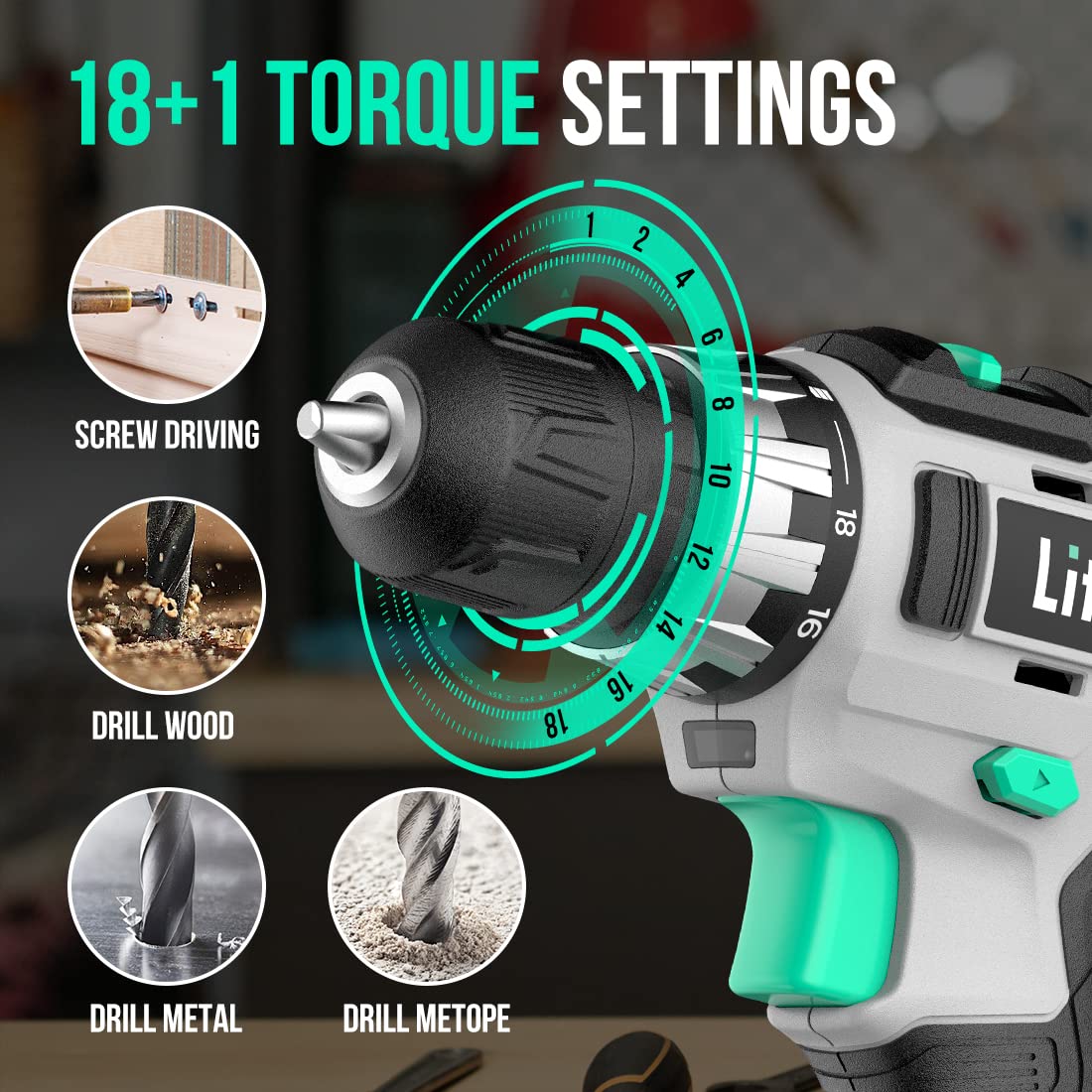 Litheli 20V Cordless Drill Combo Kit, 220 In-lbs Drill Driver and 1150 In-lbs Impact Driver with 2 x 2.0 Ah Batteries and 2 x 1H Fast Chargers, Pack of 2