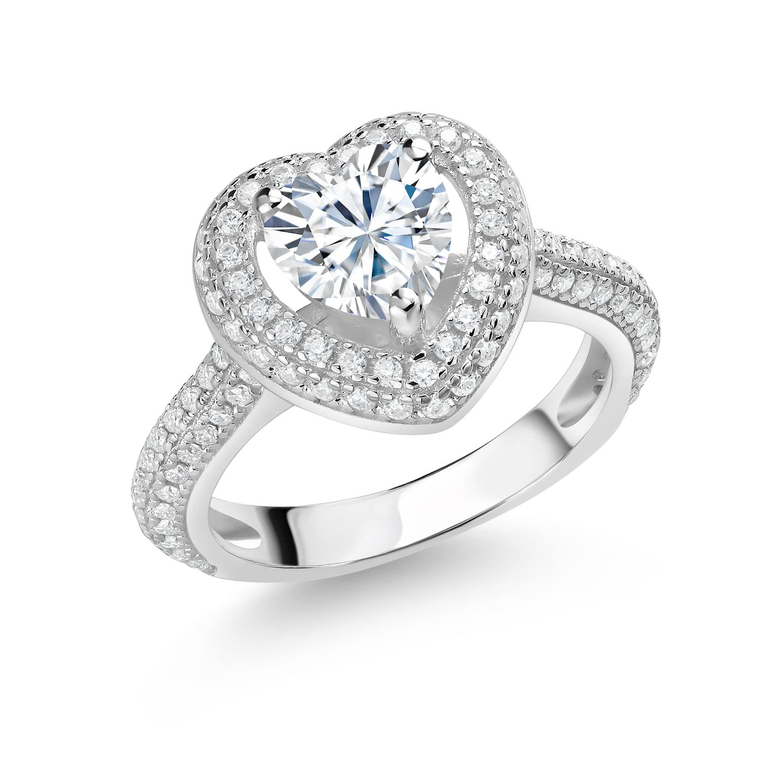 Gem Stone King 925 Sterling Silver White Moissanite Heart Shape Ring For Women (1.70 Cttw, Available In Size 5, 6, 7, 8, 9)