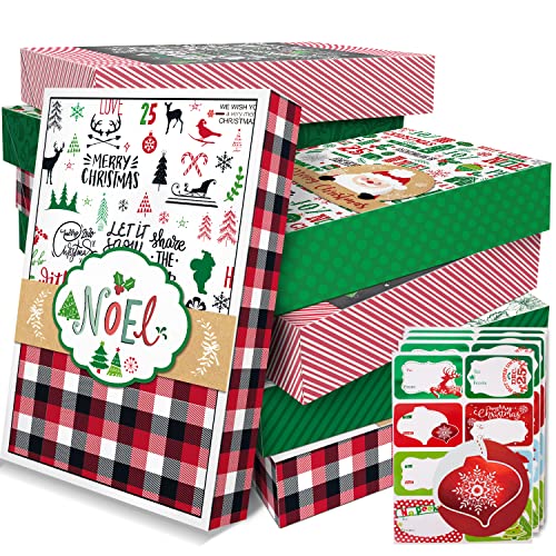 Party Funny 12Christmas Gift Wrap Boxes Bulk with Lids, 12 Tissue paper and 80 Count Foil Christmas Tag Stickers for Wrapping Large Clothes (Shirtsļ¼Tshirt) and Xmas Holiday Present