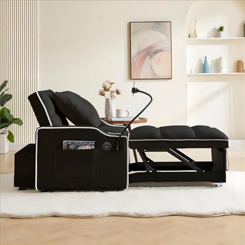 Miscoos 35" Twin Size Convertible Sleeper Chair Bed-3 in 1 Pull Out Sofa Bed, Small Couch Chair, Lazy Single Armchair for Temperory Sleeping Gaming Napping, Chaise Lounge Sofa for Living Room Bedroom