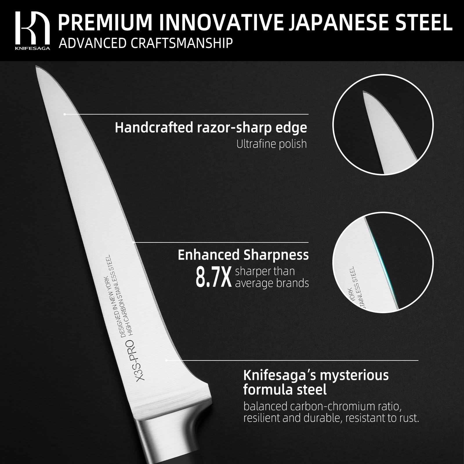 KnifeSaga Kitchen Knife Set, 15 Pcs Knife Block Set, Japanese Knife Sets for Kitchen with Block and Sharpener, Razor-Sharp Premium Knives Sets High Carbon Stainless Steel, Black