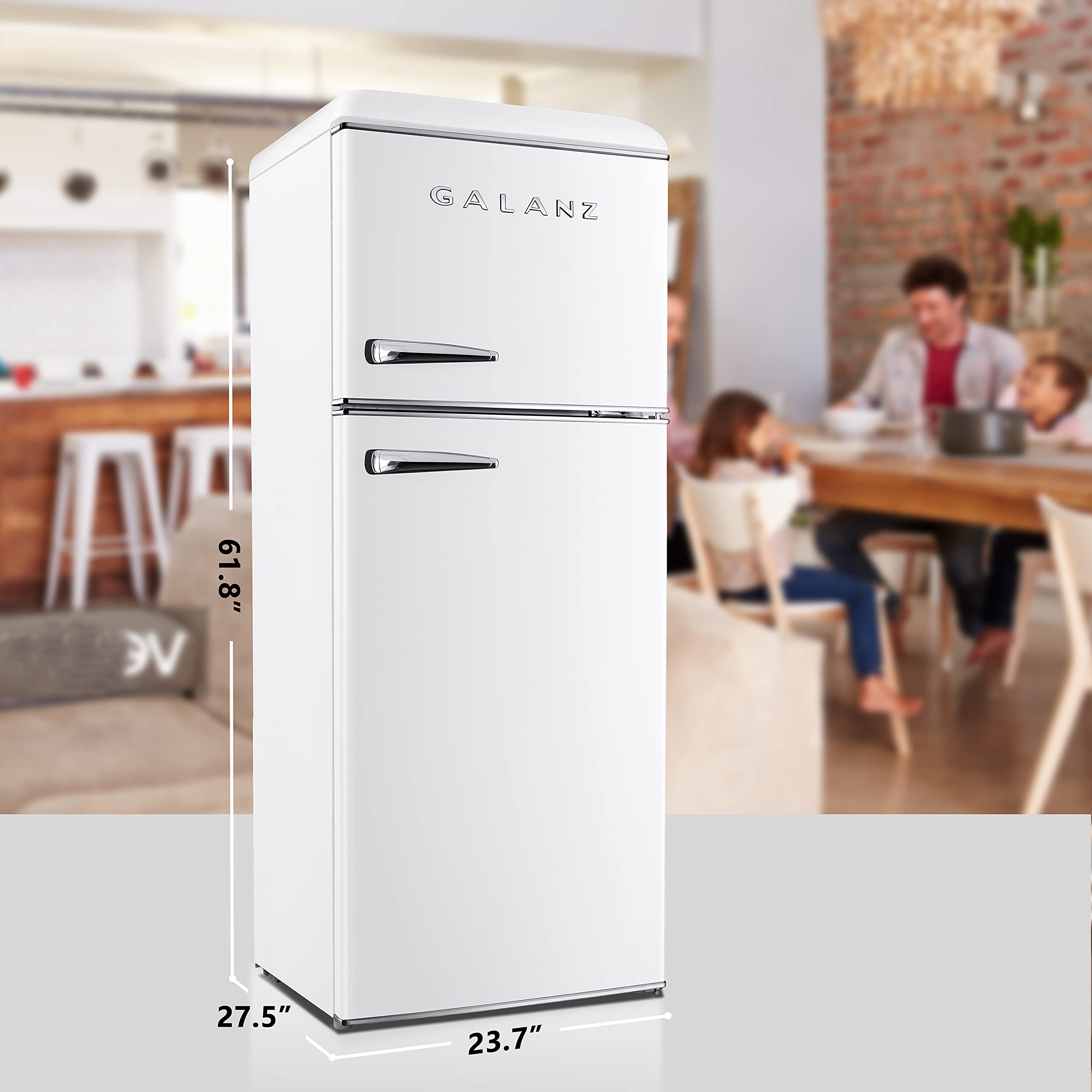 Galanz GLR10TWEEFR Retro Refrigerator with Top Freezer Frost Free, Dual Door Fridge, Adjustable Electrical Thermostat Control, 10 cu ft, White