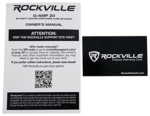 Rockville G 20 Watt Guitar Amplifier Dual Input Combo Amp Bluetooth/Delay, Black