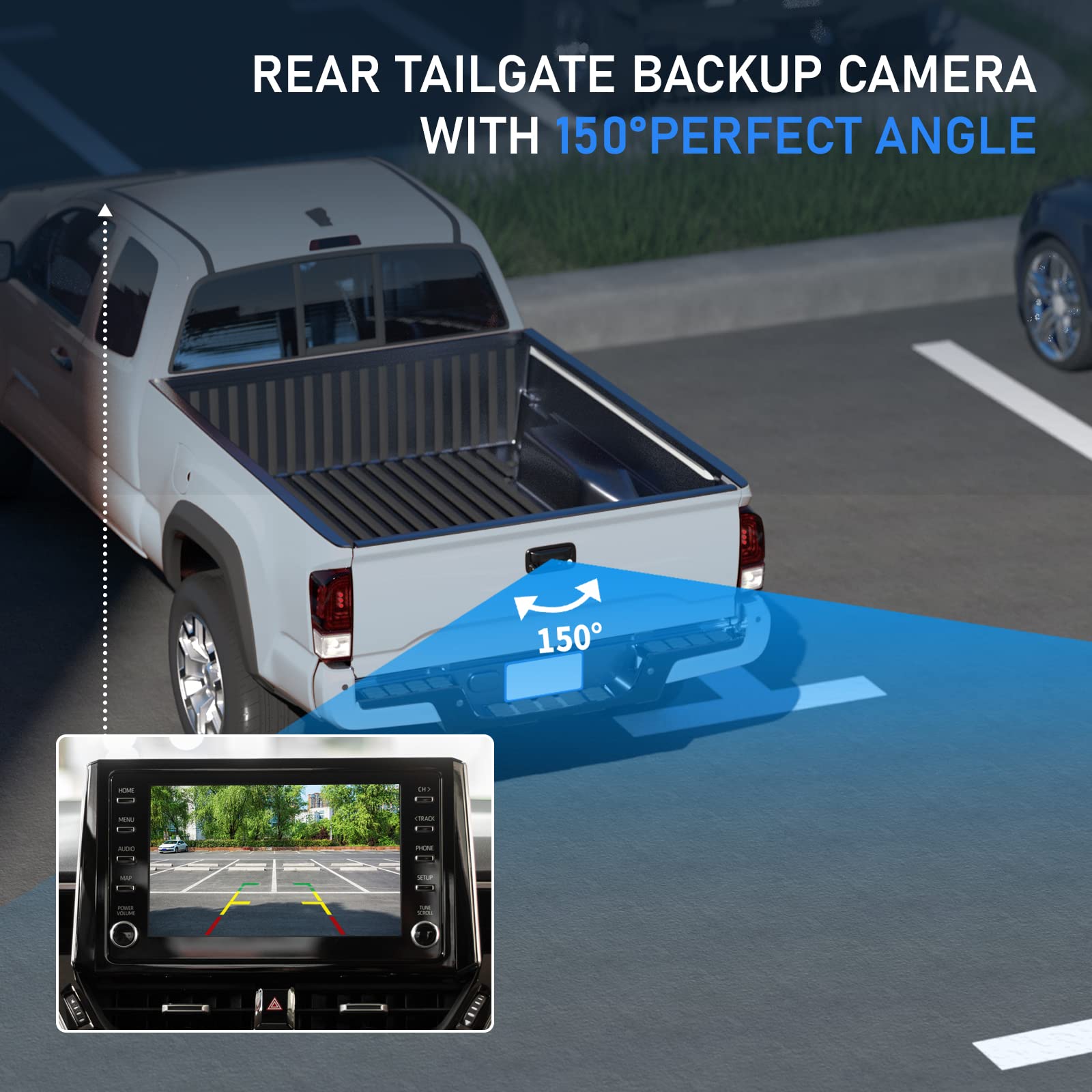 for Toyota Tacoma 2005-2014 Tailgate Handle Backup Camera & 4.3" Auto Adjusting Brightness LCD Mirror Monitor Rear View Interior Replacement Car Safety Reverse Parking Cameras Kit