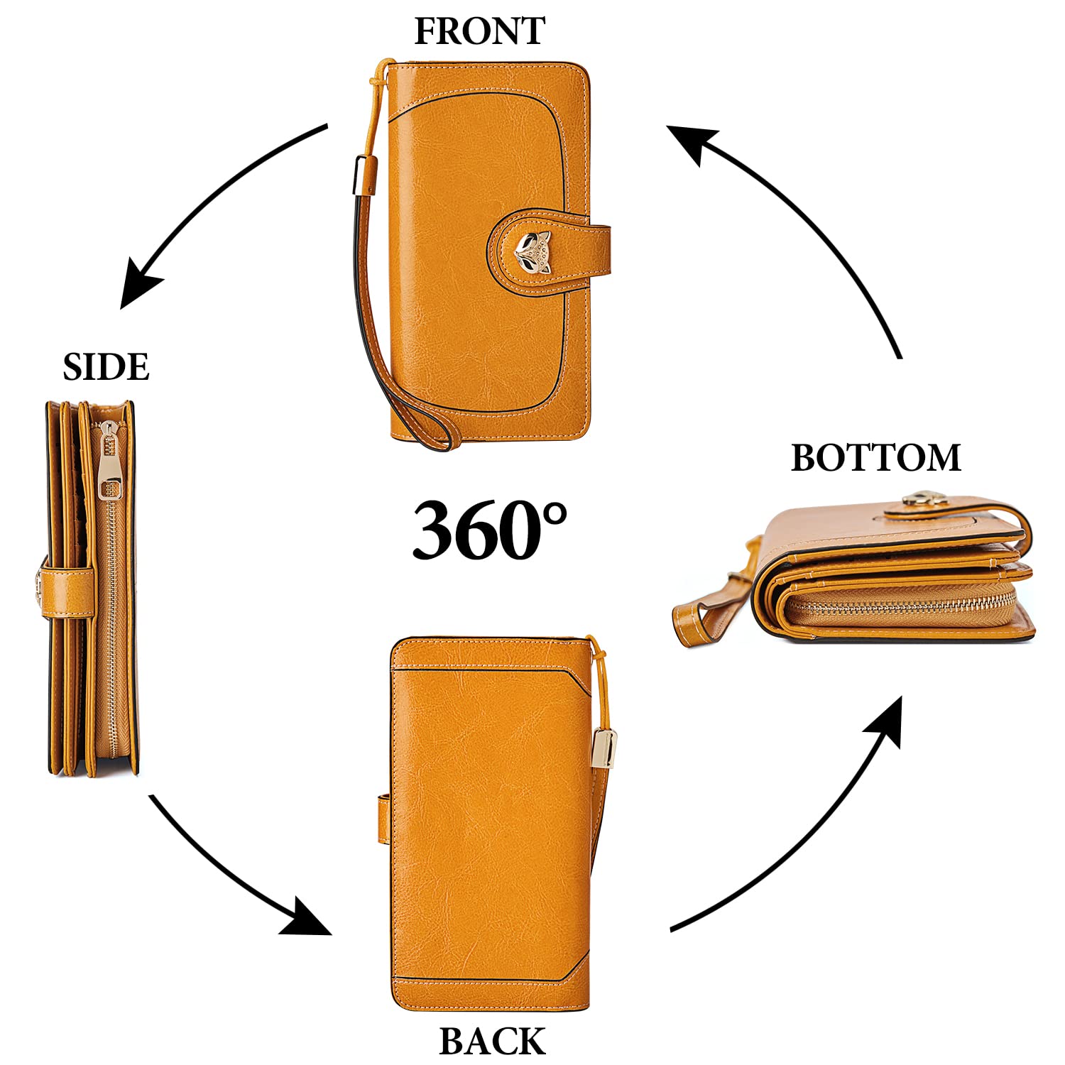 FOXLOVER Designer Wristlet Wallets for Women Large Capacity Ladies RFID Blocking Leather Credit Card Holder