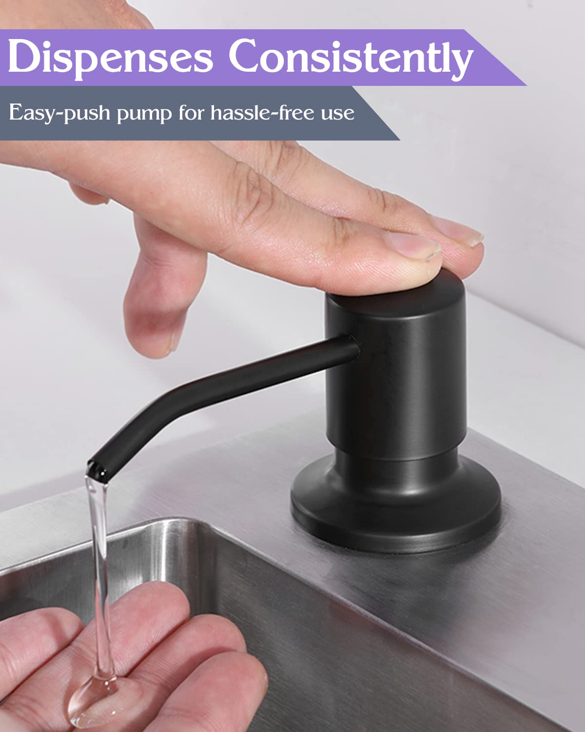 Hoanmpy Kitchen Sink Soap Dispenser,Built in,Stainless Steel(Black Matte), in Counter Soap Dispenser,Pump Set for Dish Soap or Lotion, 17 OZ,in Sink Soap Dispenser