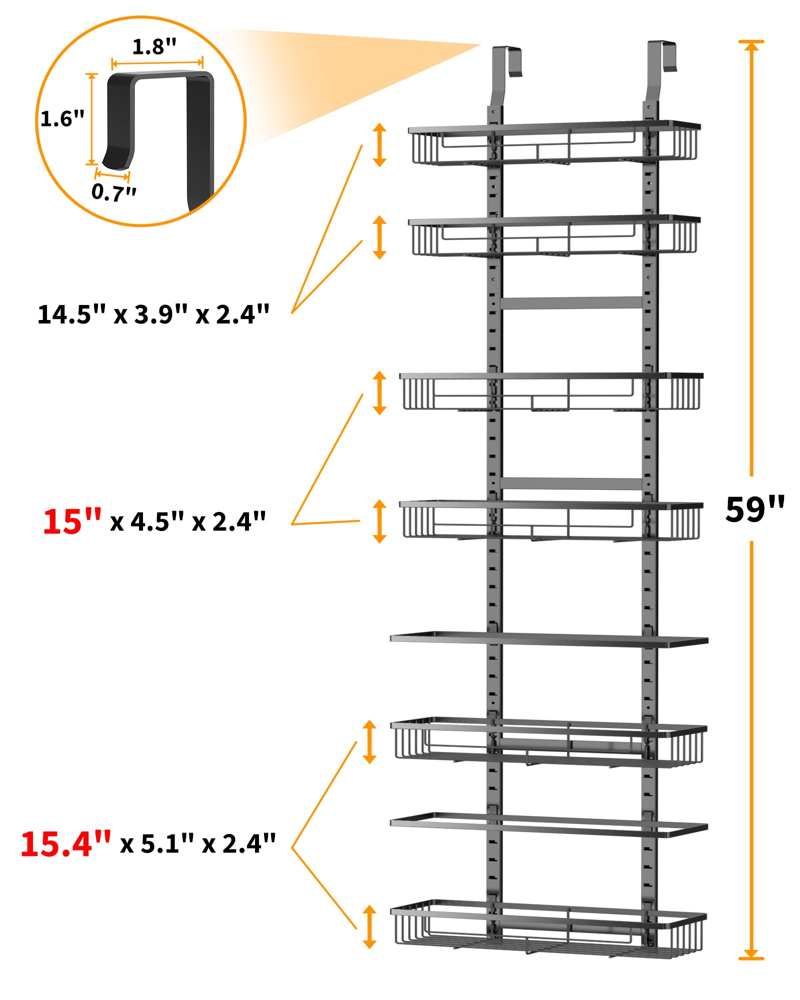 Moforoco 6-Tier Over the Door Pantry Organizer, Kitchen Gadgets Pantry Organization and Storage, Black Hanging Basket Cabinet Door Spice Seasoning Rack Shelves, Home Laundry Bathroom Essentials
