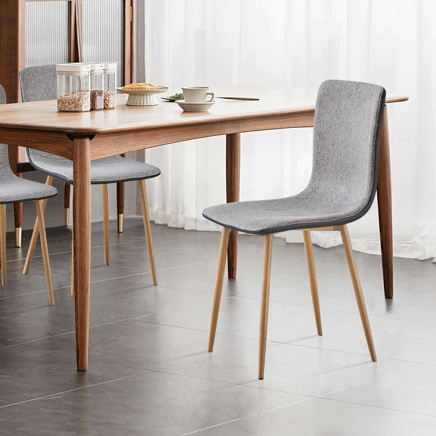 FurnitureR Dining Chairs Set of 4 Comfy Side Seating with Fabric Cushion PU Back and Sturdy Oak Legs for Kitchen Living Waiting Room, Grey