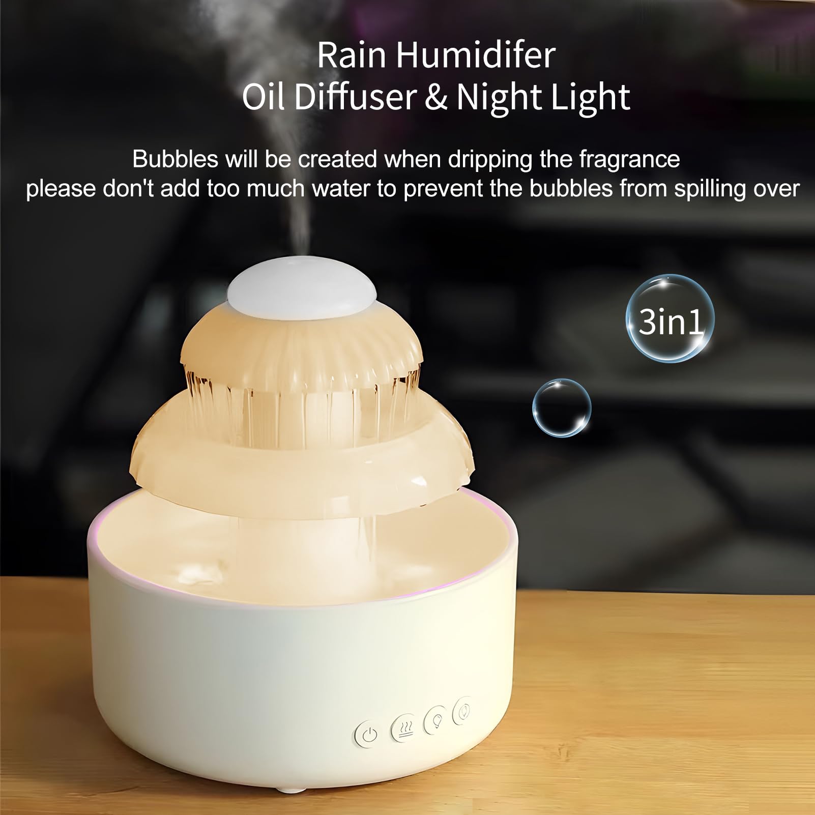 LILUOSUO Rain Cloud Humidifier Water Drip, 2 in 1 Humidifier with Aromatherapy Essential Diffuser, 600ml Mushroom Humidifier with 7 Colors, Rain Sounds for for Sleeping Relaxing