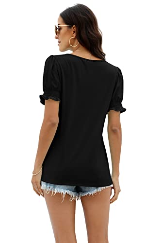 Womens Summer Clothes Short Sleeve Square Neck Sexy Tunic Tops Black XL