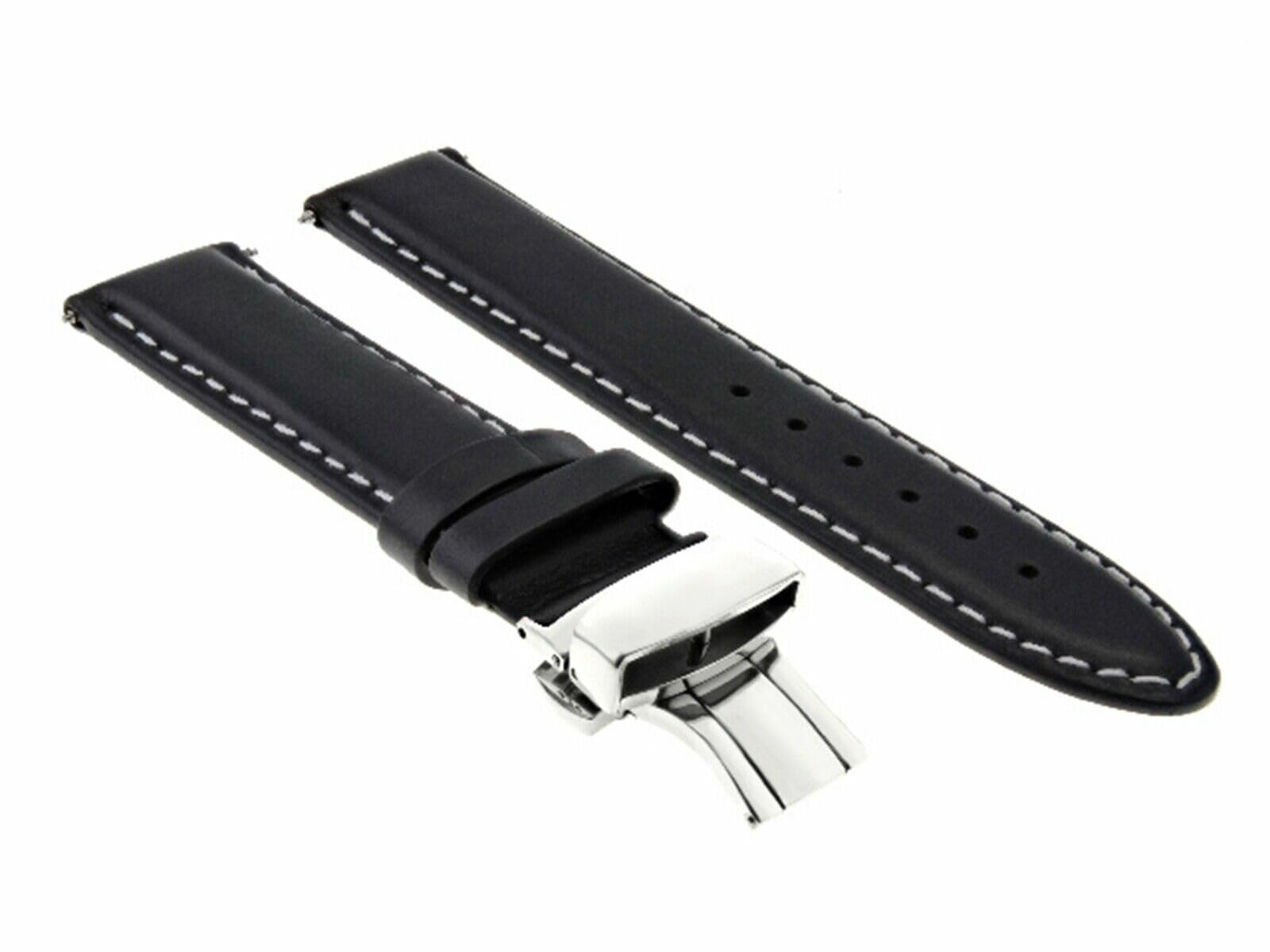 Ewatchparts 20MM SMOOTH LEATHER WATCH BAND STRAP BRACELET DEPLOYMENT CLASP COMPATIBLE WITH IWC BLACK WS