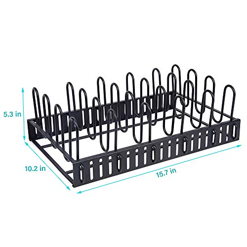 GeekDigg Expandable Food Container Lid Organizer for Plastic Lids for Cabinet, with 6 Adjustable Dividers, for Pantry Shelves, Cupboards, Cabinets, Drawers, Black