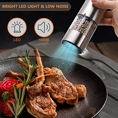 ImgResire Electric Salt and Pepper Grinder Battery Operated| Stainless Steel Auto Pepper Mill Grinder Refillable| One Hand Operation| LED Light| Adjustable Coarseness| 1 Pack