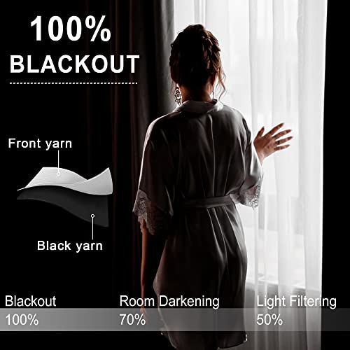 XWZO 100% Blackout Curtains 2 Panels with Tiebacks- Heat and Full Light Blocking Window Treatment with Black Liner for Bedroom/Nursery, Grommet Top,White, W52 x L84 Inches Long, Set of 2