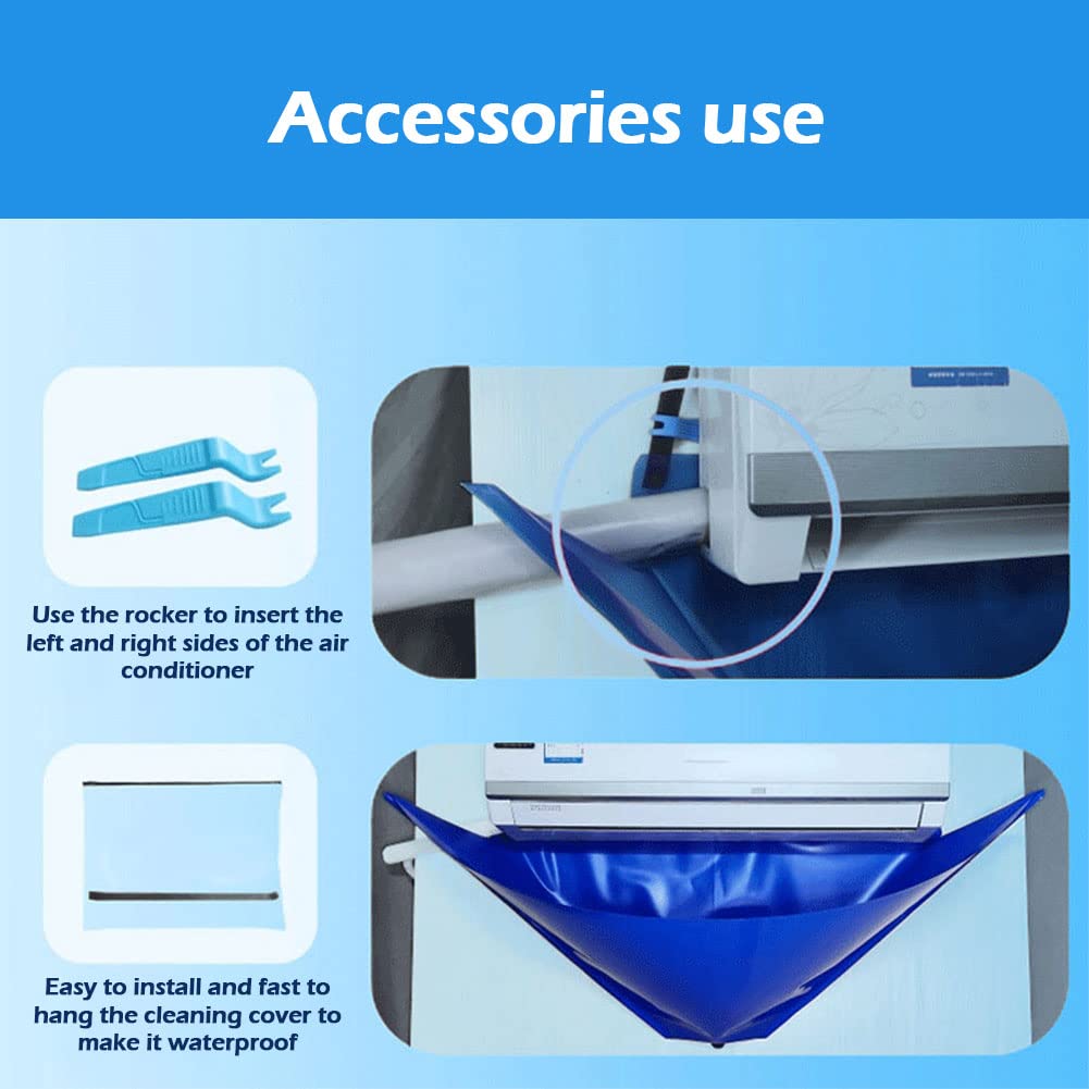 MOFUCA Split Air Conditioner Cleaning Cover Kits, Waterproof Wall Mounted Air Conditioning Dust Washing, Clean Bag with Water Pipe Brushes Towel Pry Tools(Blue)