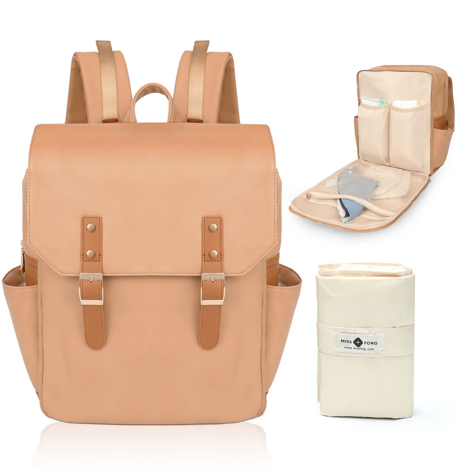 miss fong Leather Diaper Bag Backpack & Diaper Bag Organizer Pouches Bundle