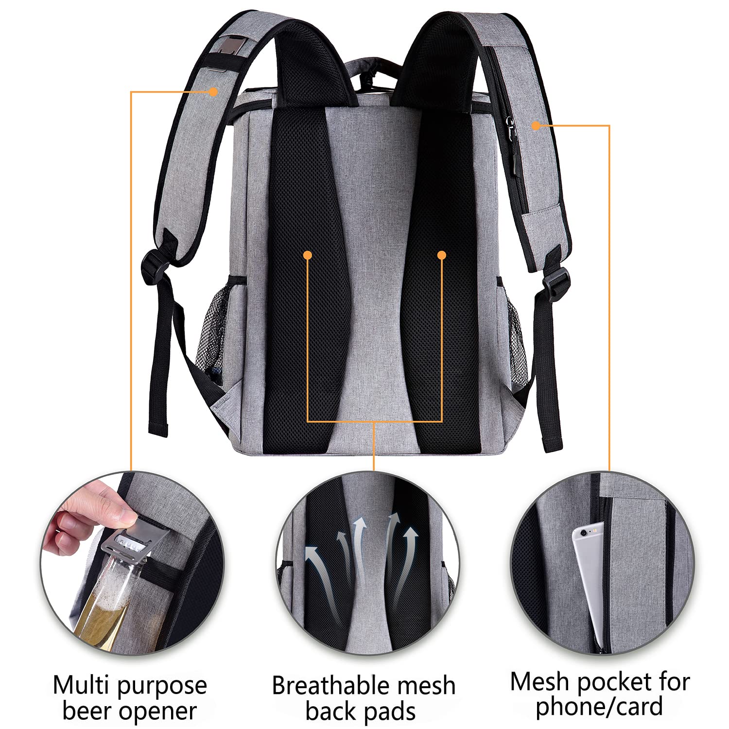 FORICH Backpack Cooler Leakproof Insulated Waterproof Backpack Cooler Bag, Lightweight Soft Beach Cooler Backpack for Men Women to Work Lunch Picnics Camping Hiking, 30 Cans (New - Grey)