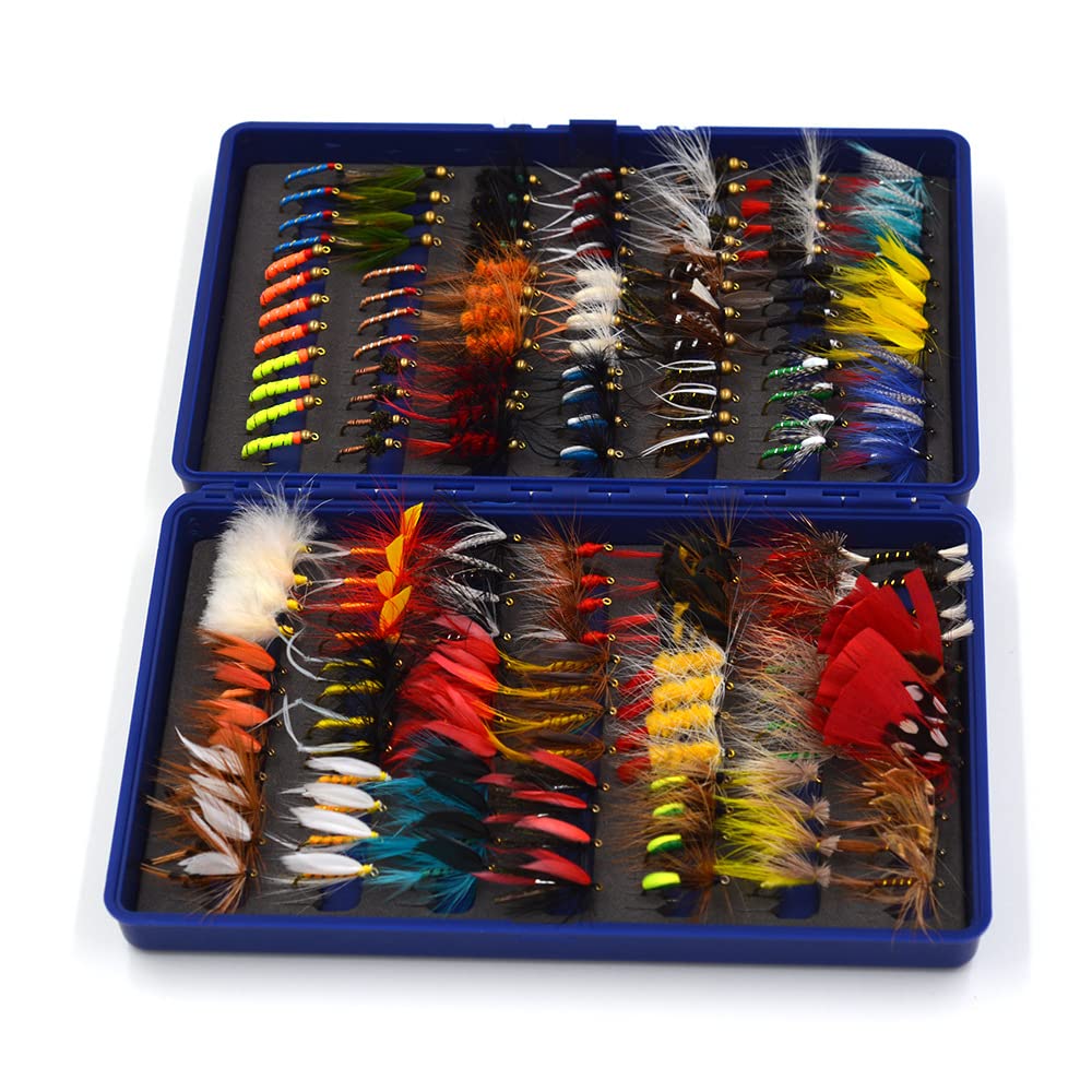 Fishing Gear Assortment Kit Wet/Dry Fishing Flies Fly Lures Streamer Trout Pike Bass Baits