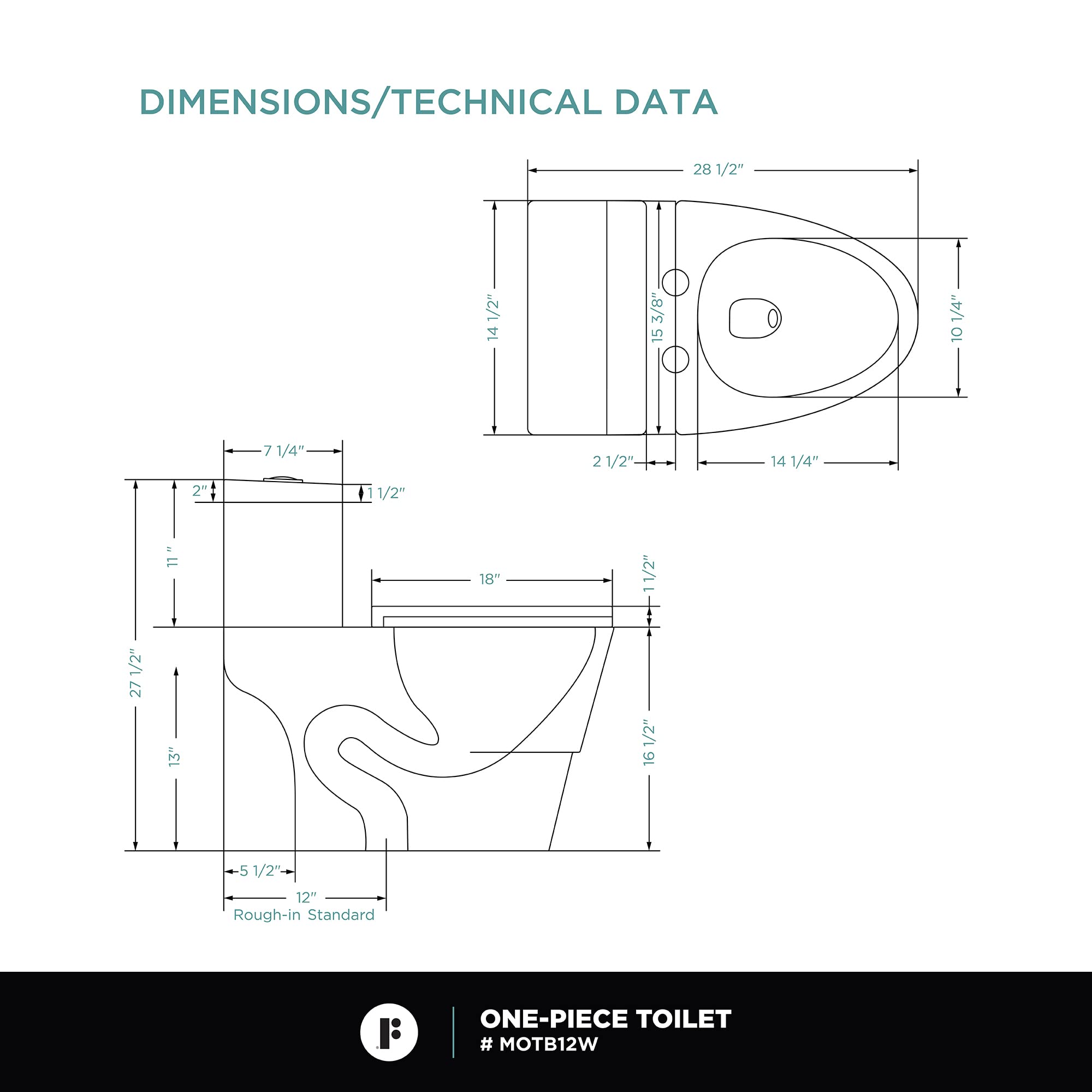 Fine Fixtures Dual-Flush Elongated One-Piece Toilet with High Efficiency Flush