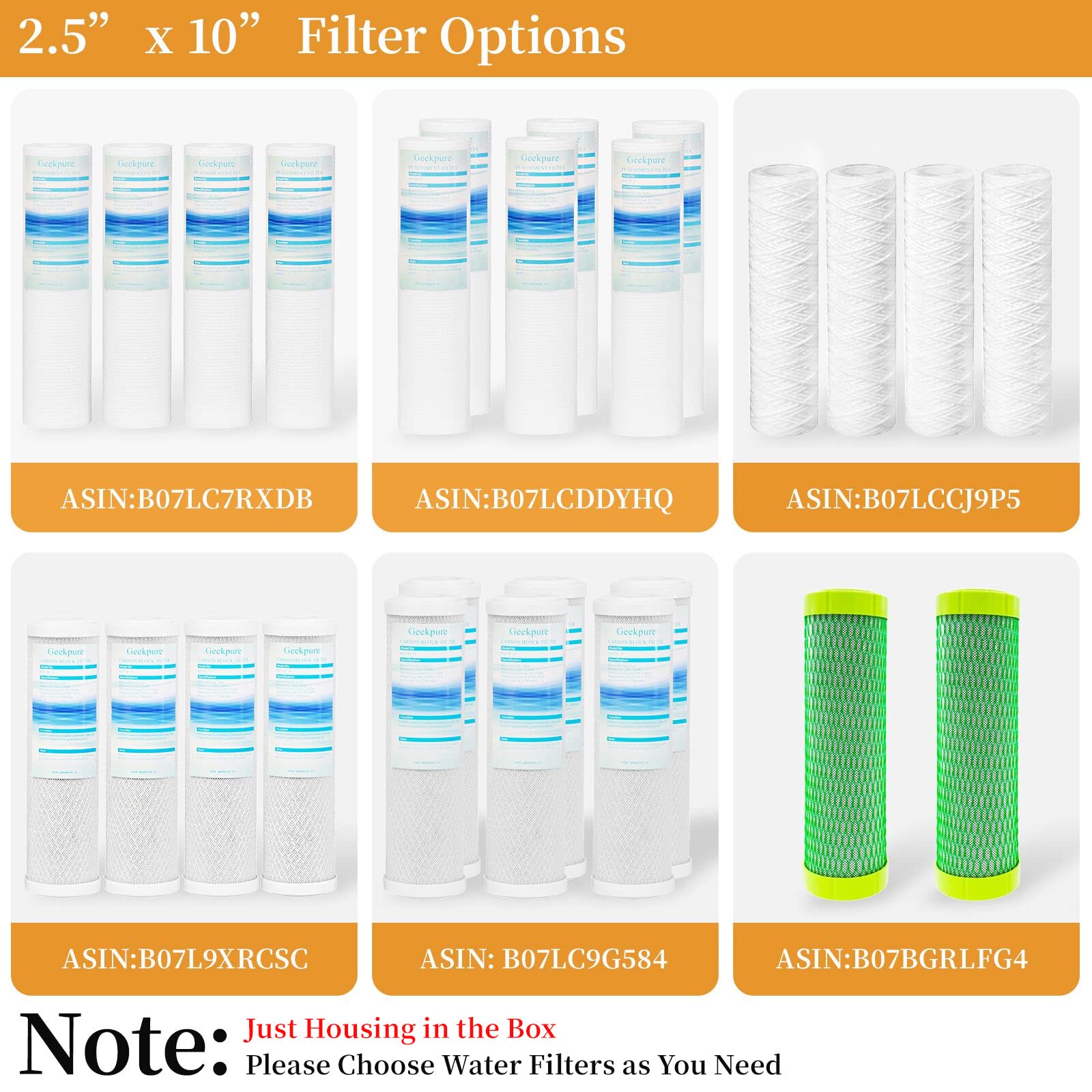 Geekpure 10-Inch Whole House Clear Water Filter Housing - 3/4"NPT Brass Port-Fit for 2.5" x 10" Filters (1)