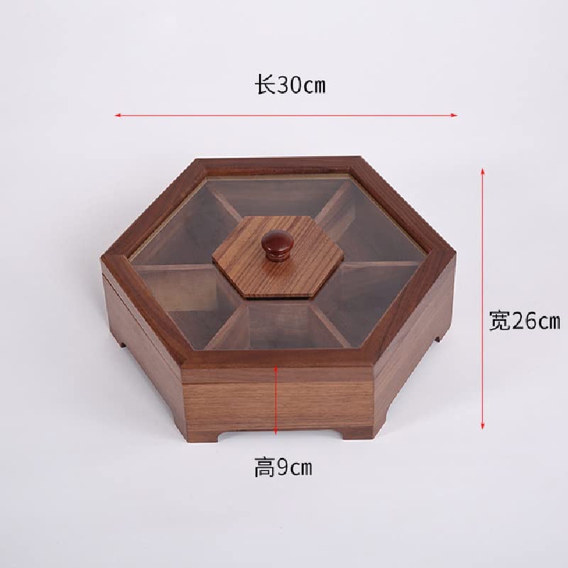 PNNERR Walnut Dry Fruit Tray Living Room Coffee Table Compartment Storage Snack Candy Box Food Container