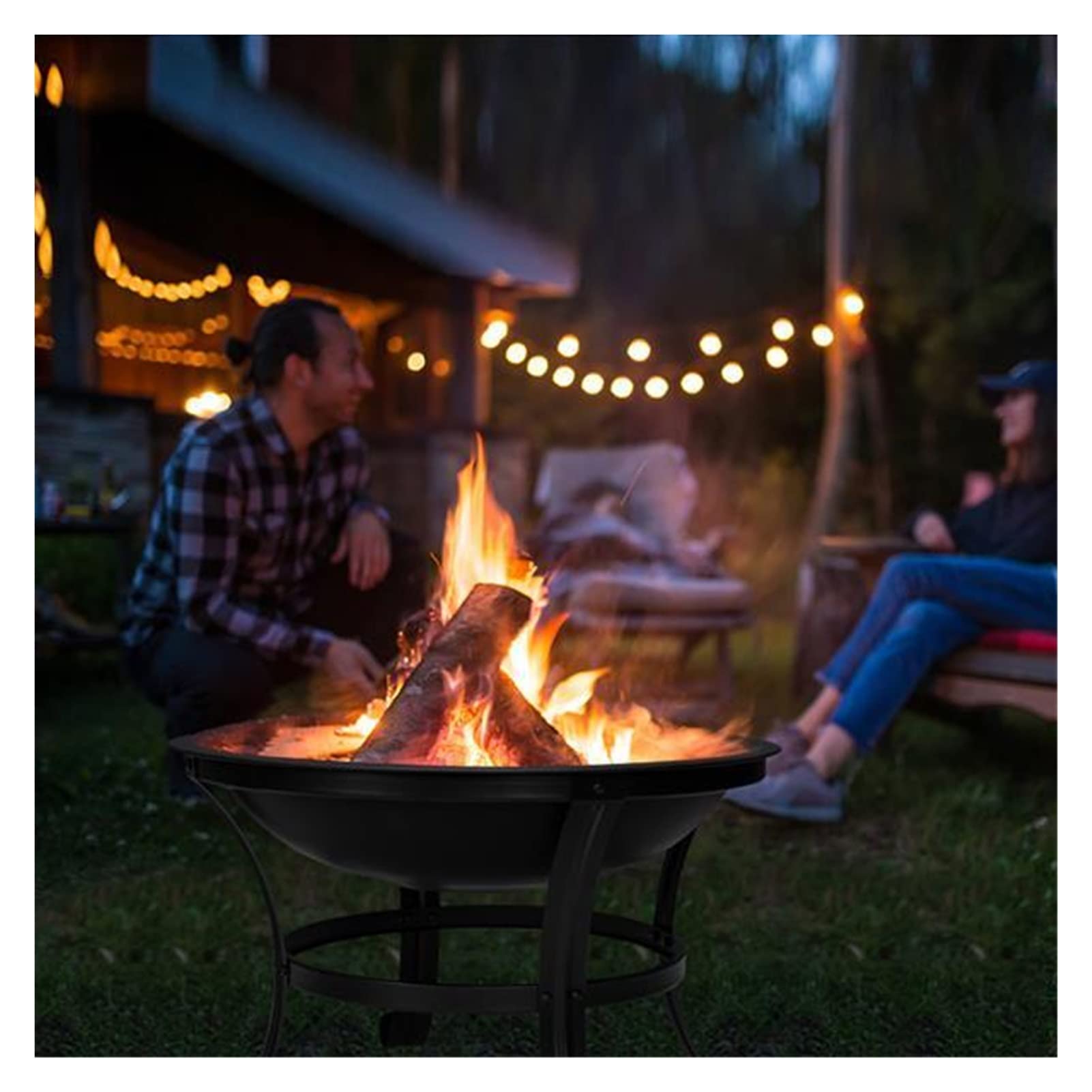 LIUXUEFE Fire Pit, 22-inch Outdoor wo-od-Burning Grill, Steel Fire Bowl with Spark Screen, Log Fire Grate, Camping Beach Poker