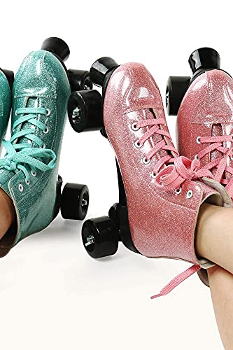 Roller Skates for Men, Women,Shiny Light Up Roller Skates for Beginner,Outdoor and Indoor Four Wheels High-Top Roller Skates (Black Crystal,Flash Wheel,37)