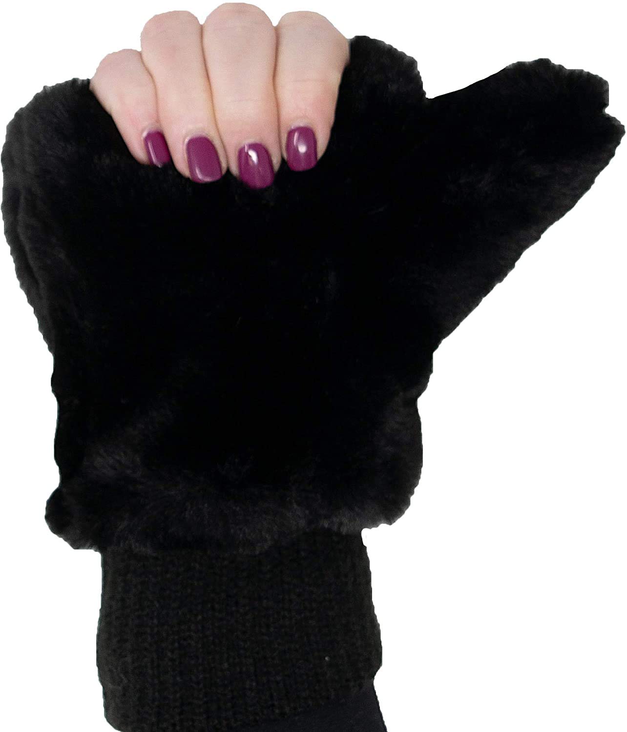 Funky Junque Mittens Women's Faux Fur Warm Fuzzy Soft Fingerless Gloves - Black