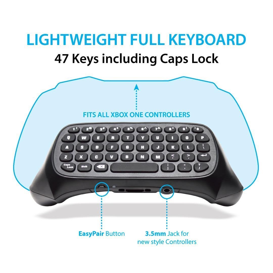 Gamers Digital Wireless Keyboard ChatPad for Xbox One S/X Keyboard with USB Receiver with Audio/Headset Jack for Xbox One Elite & Slim Controller (Black)