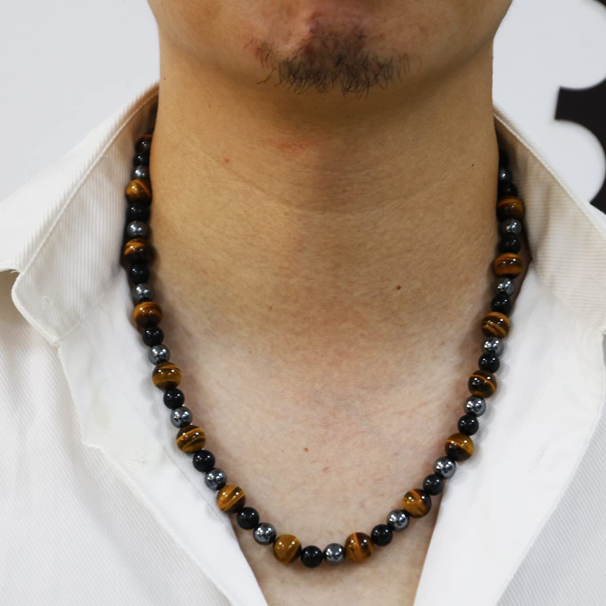 Fortis Chalcedony Beaded Necklace,Tiger Eye Beads Beaded Necklace Chain,Tiger Eye Necklace for Men and Women (1pcs)