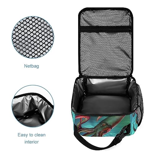 oallpu 3Pcs Red Squid King Backpack Set Large Capacity Laptop Bag, Multi-function Daypack with Adjustable Double Shoulder Strap, Lightweight Lunch Box Portable Pencil Bag