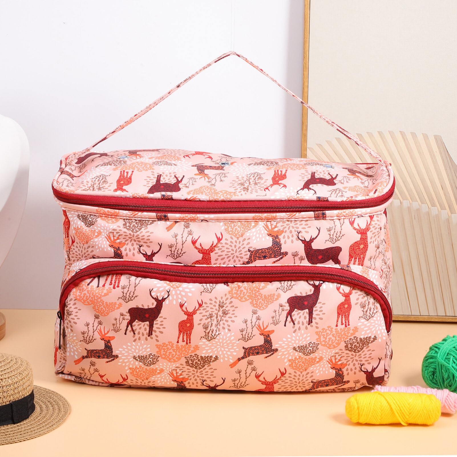OHPHCALL Knitting Bag Yarn Storage Organizer,Crochet Bags Portable Knitting Tote Basket Yarn Bags for Crochet Hooks, Crocheting Kit, Knitting Needles, Yarn Balls, Project
