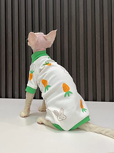 Sphynx Hairless Cat Clothes Autumn Cotton T-Shirts Four Leg Jumpsuit Base Shirts High Collar Pullover Cute Pattern Kitten Shirts Pet Clothes (L(6.6-8.8lbs), Carrot)