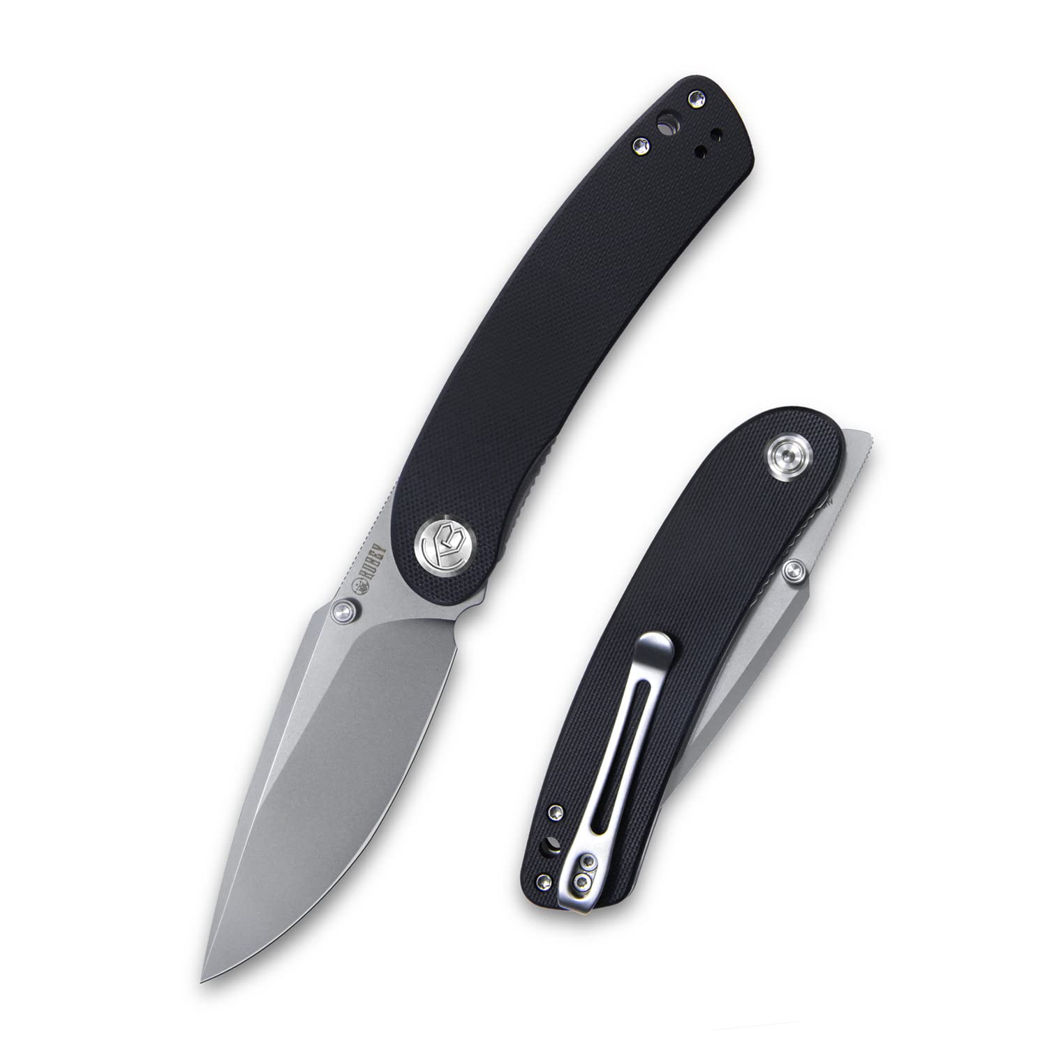 KUBEY Momentum KU344H Everyday Carry Pocket Knife, 3.43-Inch Drop Point Blade G10 Handles with Dual Thumb Studs and Reversible Clip for Outdoor Hunting Camping